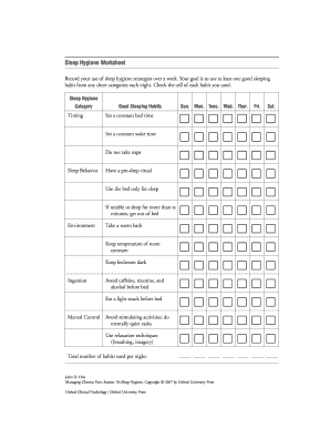 Fillable Online Sleep Hygiene Worksheet Fax Email Print - pdfFiller