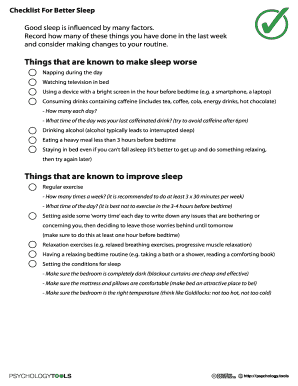 Fillable Online Checklist For Better Sleep Fax Email Print - pdfFiller