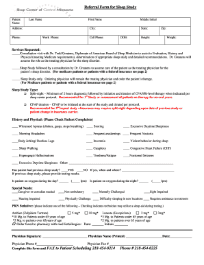 Fillable Online Referral Form for Sleep Study Fax Email Print - pdfFiller