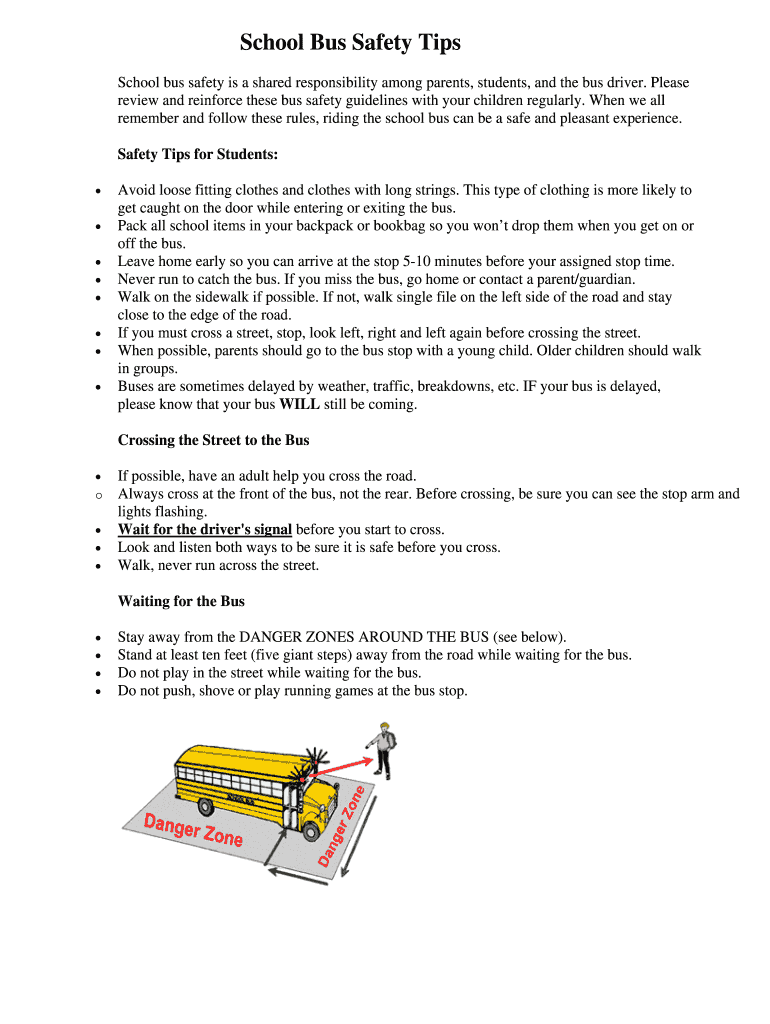 Fillable Online School bus safety is a shared responsibility among ...