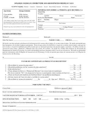 Fillable Online INFLUENZA VACCINE (IIV) CONSENT FORM AND ADMINISTRATION ...