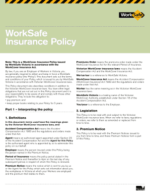 Fillable Online Note: This is a WorkCover Insurance Policy issued Fax ...
