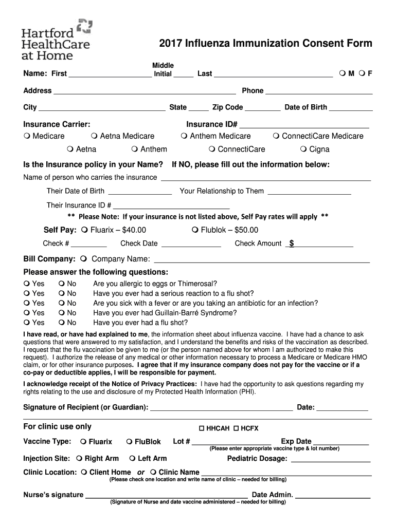 Fillable Online 2017 Influenza Immunization Consent Form Fax Email ...