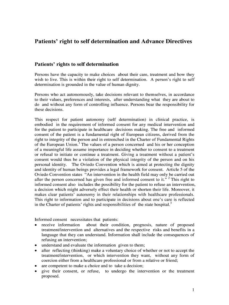 Fillable Online Patients right to self determination and Advance ...