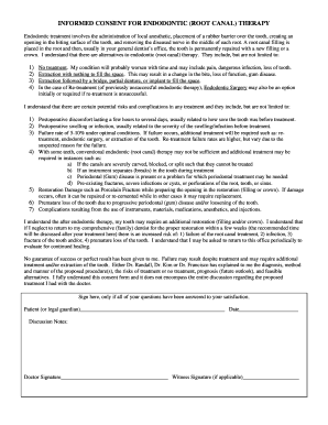 Fillable Online INFORMED CONSENT FOR ENDODONTIC (ROOT CANAL) THERAPY ...