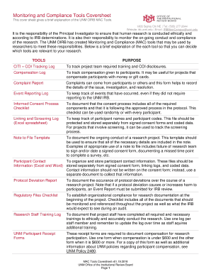 Fillable Online Monitoring and Compliance Tools Coversheet Fax Email ...