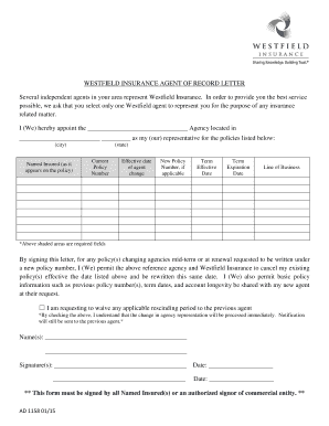 Fillable Online WESTFIELD INSURANCE AGENT OF RECORD PROCEDURE Fax Email ...