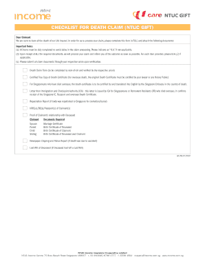 Fillable Online CHECKLIST FOR Death CLAIM (NTUC GIFT) Fax Email Print ...