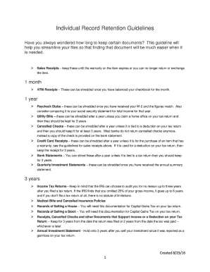 Fillable Online Individual Record Retention Guidelines Fax Email Print ...
