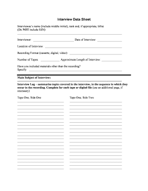Fillable Online Interview Data Sheet Fax Email Print - pdfFiller