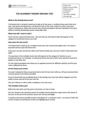 Fillable Online THE GUERNSEY THEORY DRIVING TEST Fax Email Print ...