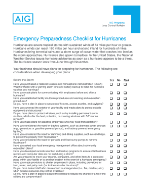 Fillable Online Emergency Preparedness Checklist for Hurricanes Fax ...