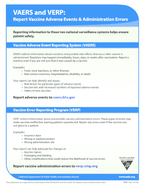 Fillable Online VAERS and VERP: Fax Email Print - pdfFiller