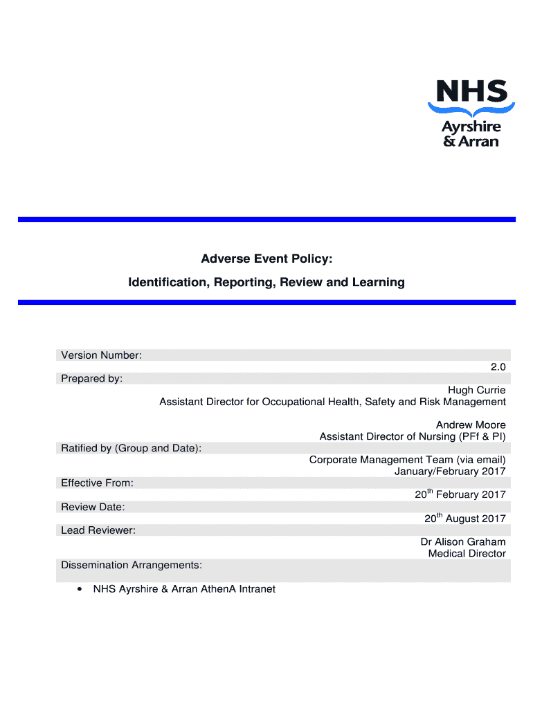 Fillable Online Adverse Event Policy: Fax Email Print - pdfFiller
