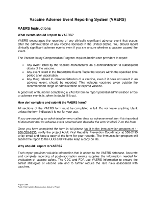 Fillable Online Vaccine Adverse Event Reporting System (VAERS) Fax ...