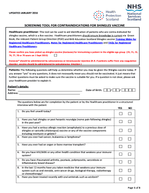 Fillable Online SCREENING TOOL FOR CONTRAINDICATIONS FOR SHINGLES ...