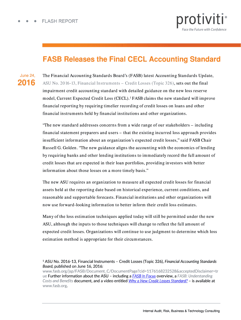 Fillable Online FASB Releases the Final CECL Accounting Standard Fax ... Fillable Online FASB Releases the Final CECL Accounting Standard Fax ...