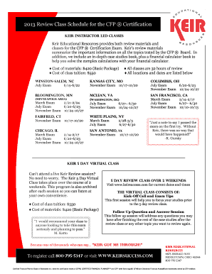 Fillable Online 2013 Review Class Schedule for the CFP Certification ...