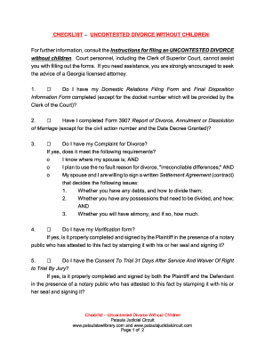 Fillable Online CHECKLIST UNCONTESTED DIVORCE WITHOUT CHILDREN: Fax ...