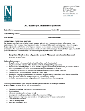 Fillable Online 2017-2018 Budget Adjustment Request Form Fax Email ...