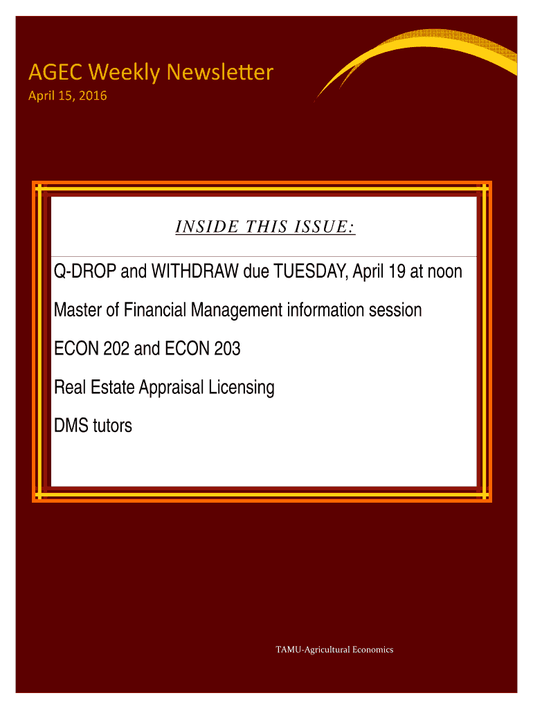 Fillable Online AGEC Weekly Newsle er Fax Email Print - pdfFiller