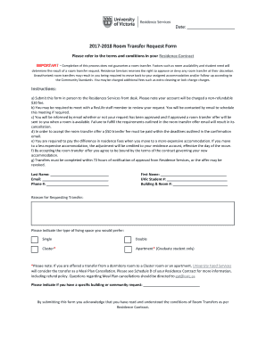 Fillable Online 2017-2018 Room Transfer Request Form Fax Email Print ...