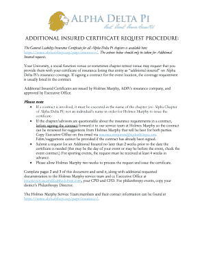 Fillable Online ADDITIONAL INSURED CERTIFICATE REQUEST PROCEDURE: Fax ...