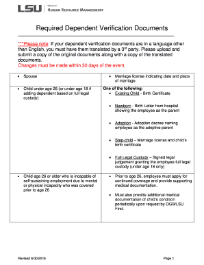 Fillable Online Required Dependent Verification Documents Fax Email ...