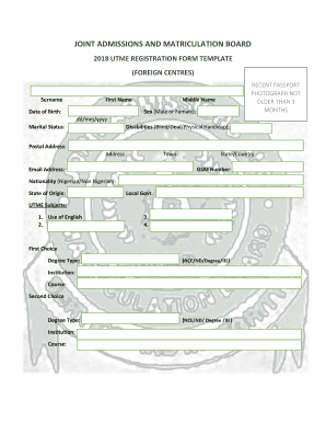 Fillable Online 2018 UTME REGISTRATION FORM TEMPLATE Fax Email Print ...