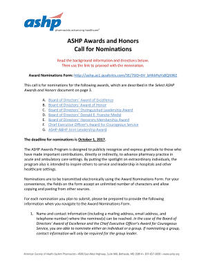 Fillable Online ASHP Awards and Honors Fax Email Print - pdfFiller