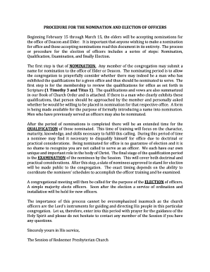 Fillable Online PROCEDURE FOR THE NOMINATION AND ELECTION OF OFFICERS ...