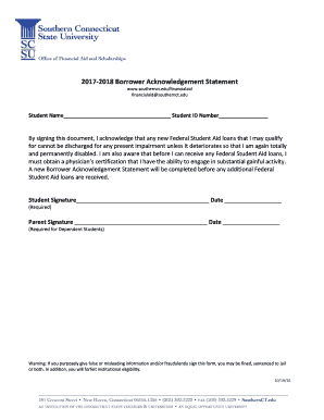 Fillable Online 2017-2018 Borrower Acknowledgement Statement Fax Email ...