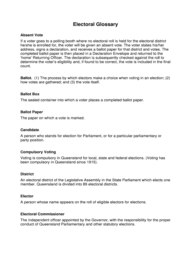 Fillable Online Electoral Glossary Fax Email Print - pdfFiller