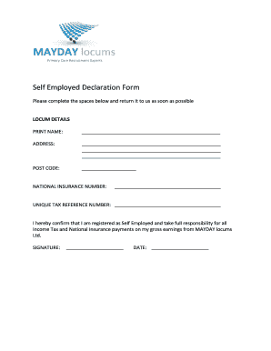 Fillable Online Self Employed Declaration Form Fax Email Print - pdfFiller