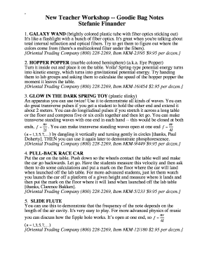 Fillable Online New Teacher Workshop -- Goodie Bag Notes Fax Email ...