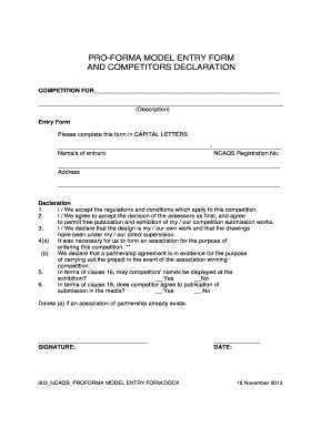 Fillable Online PRO-FORMA MODEL ENTRY FORM Fax Email Print - pdfFiller