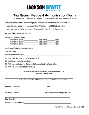 Fillable Online Tax Return Request Authorization Form Fax Email Print ...