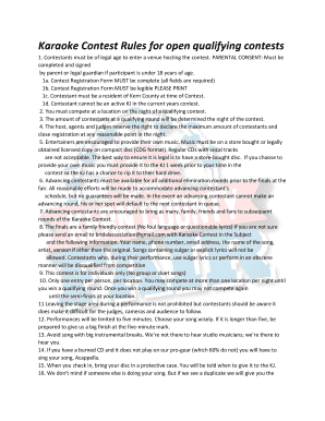 Fillable Online Karaoke Contest Rules for open qualifying contests Fax ...