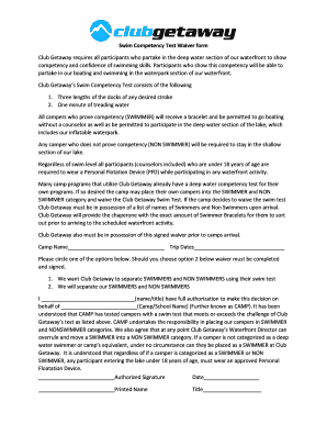 Fillable Online Swim Competency Test Waiver form Fax Email Print ...