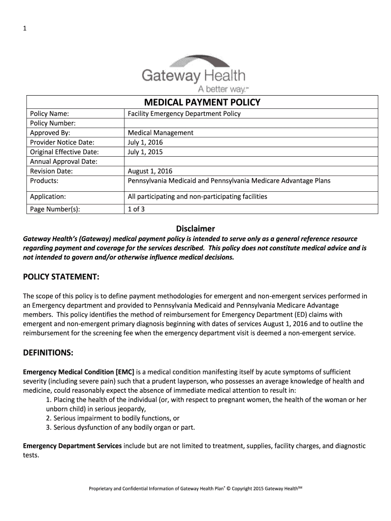 Fillable Online MEDICAL PAYMENT POLICY Fax Email Print - pdfFiller