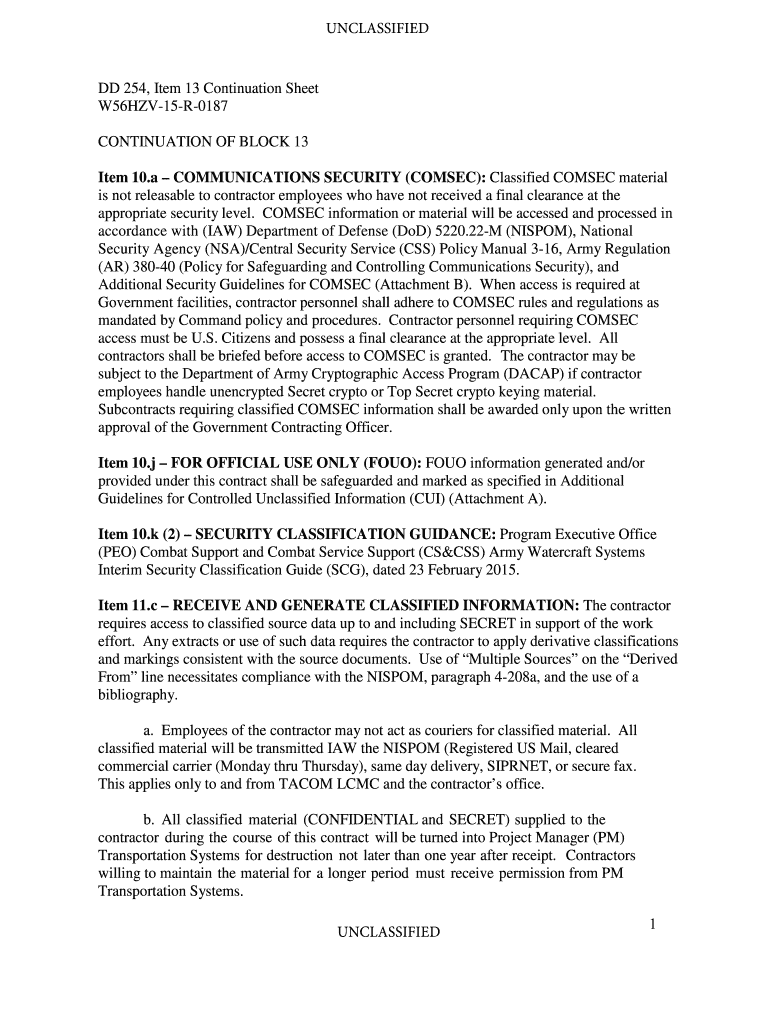 Fillable Online DD 254, Item 13 Continuation Sheet Fax Email Print ...