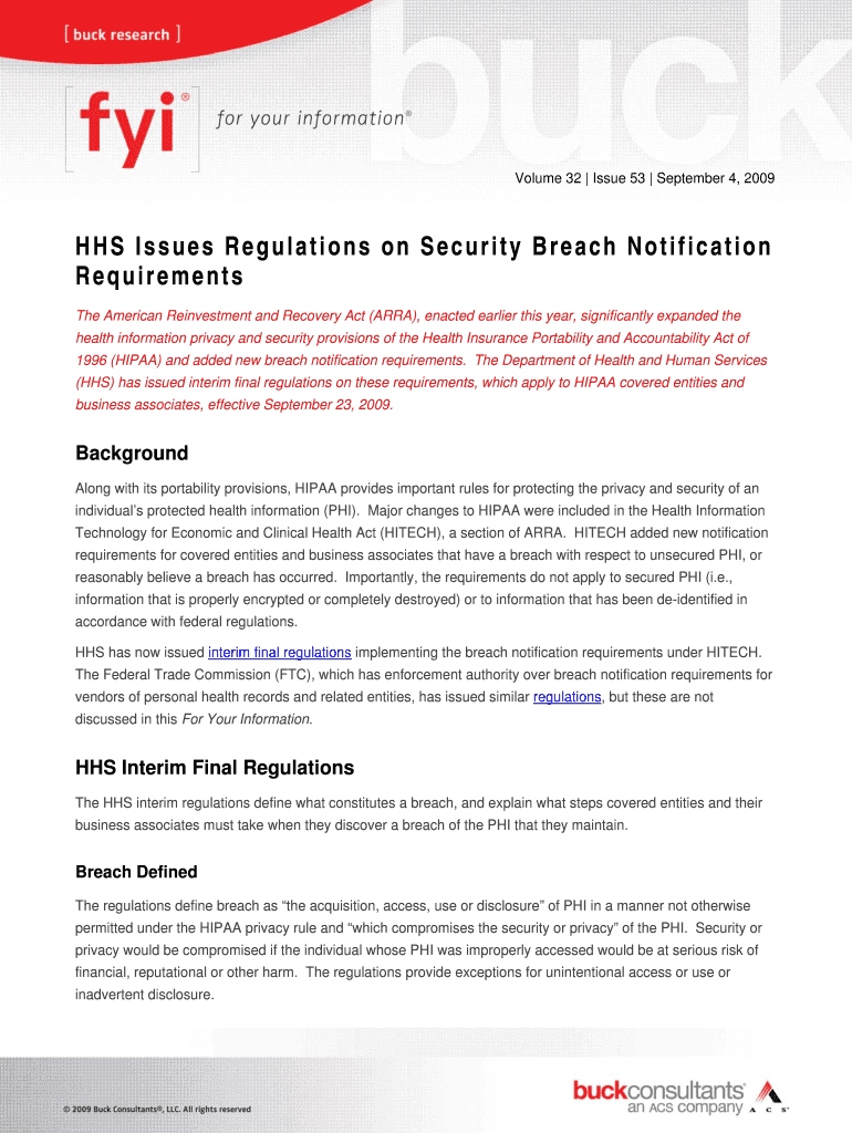 Fillable Online HHS Issues Regulations on Security Breach Notification ...