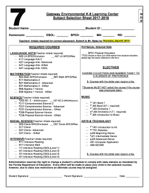 Fillable Online Subject Selection Sheet 2017-2018 Fax Email Print ...