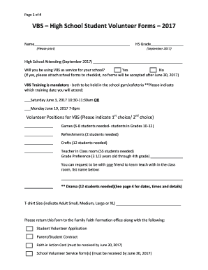 Fillable Online VBS High School Student Volunteer Forms 2017 Fax Email Print - pdfFiller