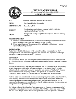 Fillable Online CITY OF PACIFIC GROVE AGENDA REPORT Fax Email Print ...
