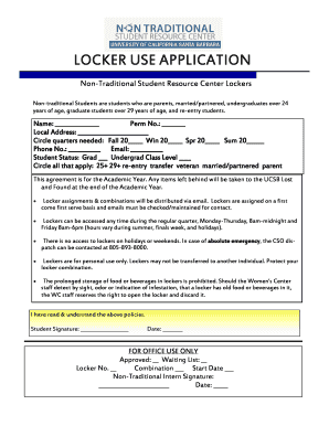 Fillable Online LOCKER USE APPLICATION Fax Email Print - pdfFiller