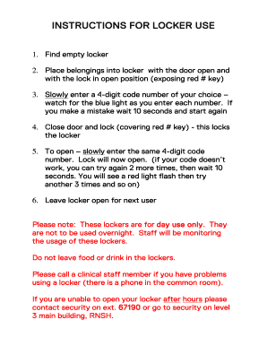Fillable Online sydney edu INSTRUCTIONS FOR LOCKER USE Fax Email Print ...