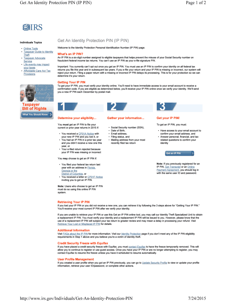 Fillable Online Get An Identity Protection PIN (IP PIN) Fax Email Print ...