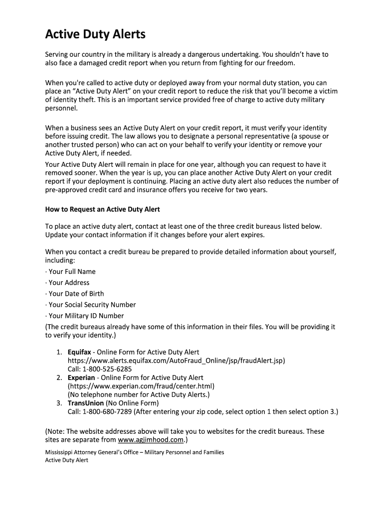 Fillable Online Active Duty Alerts Fax Email Print - pdfFiller
