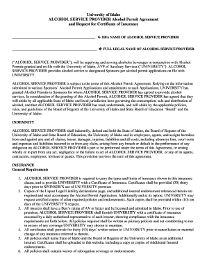 Fillable Online ALCOHOL SERVICE PROVIDER Alcohol Permit Agreement Fax ...
